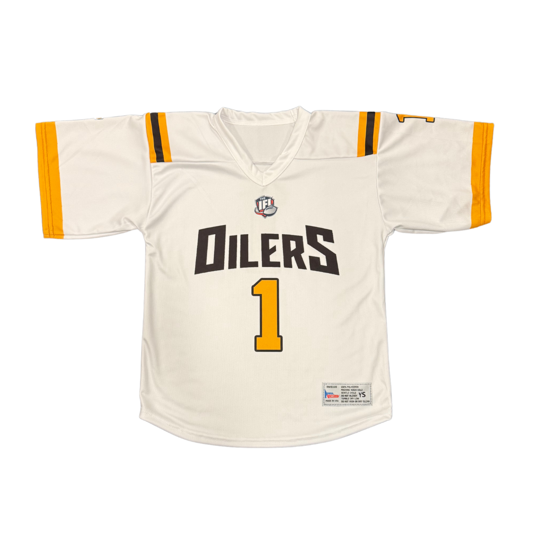 JY - Youth Tulsa Oilers Football #1 White Jersey