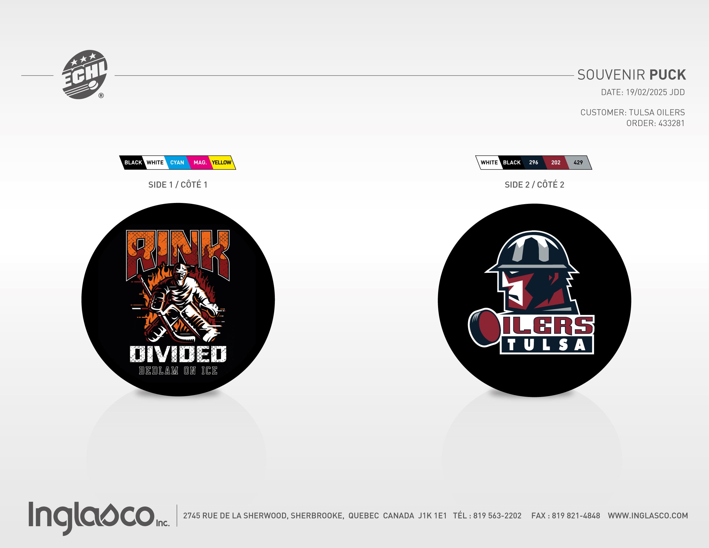 P - 24/25 Rink Divided Puck | Tulsa Oilers Store